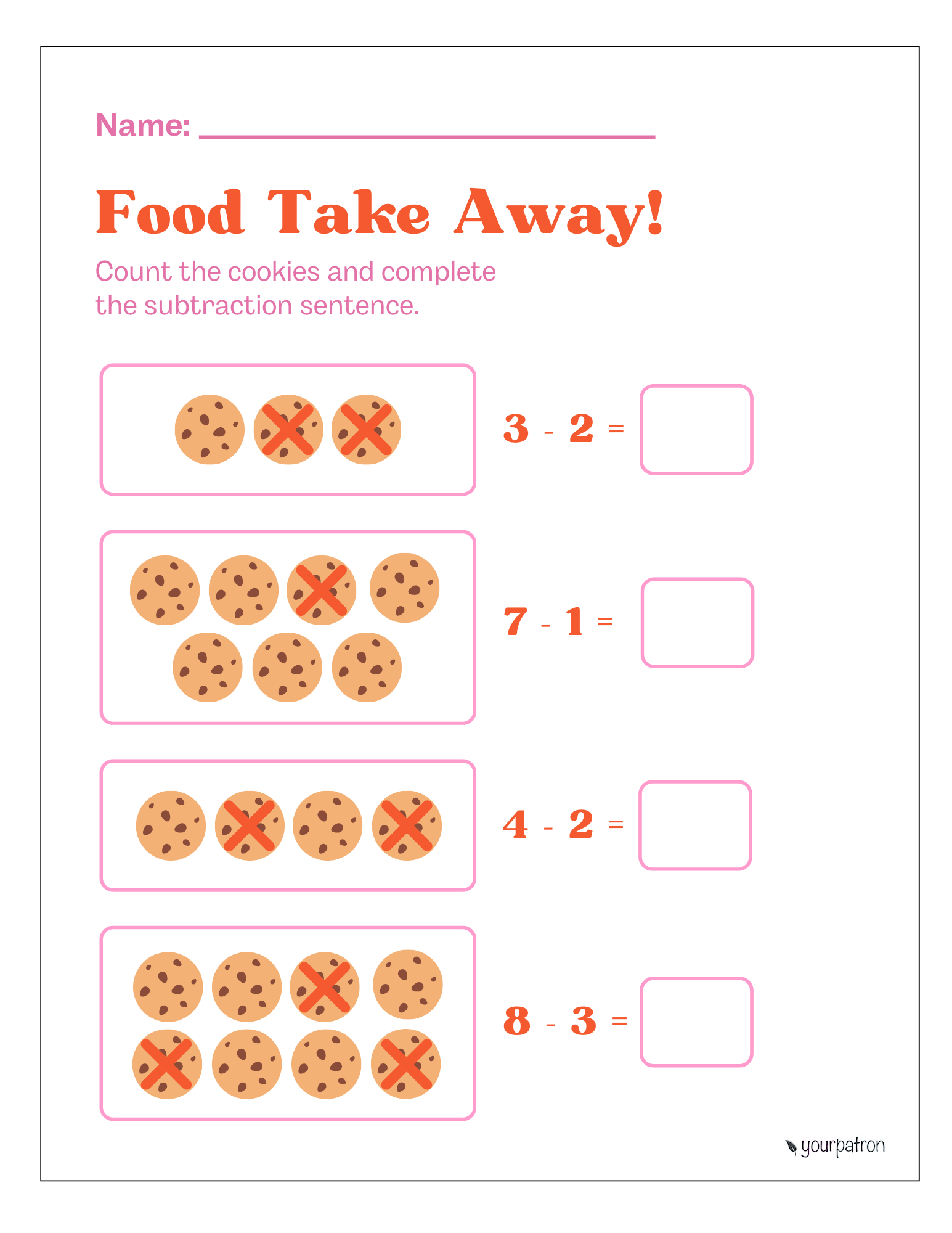 Free Kindergarten Subtraction Worksheets PDF - YourPatron