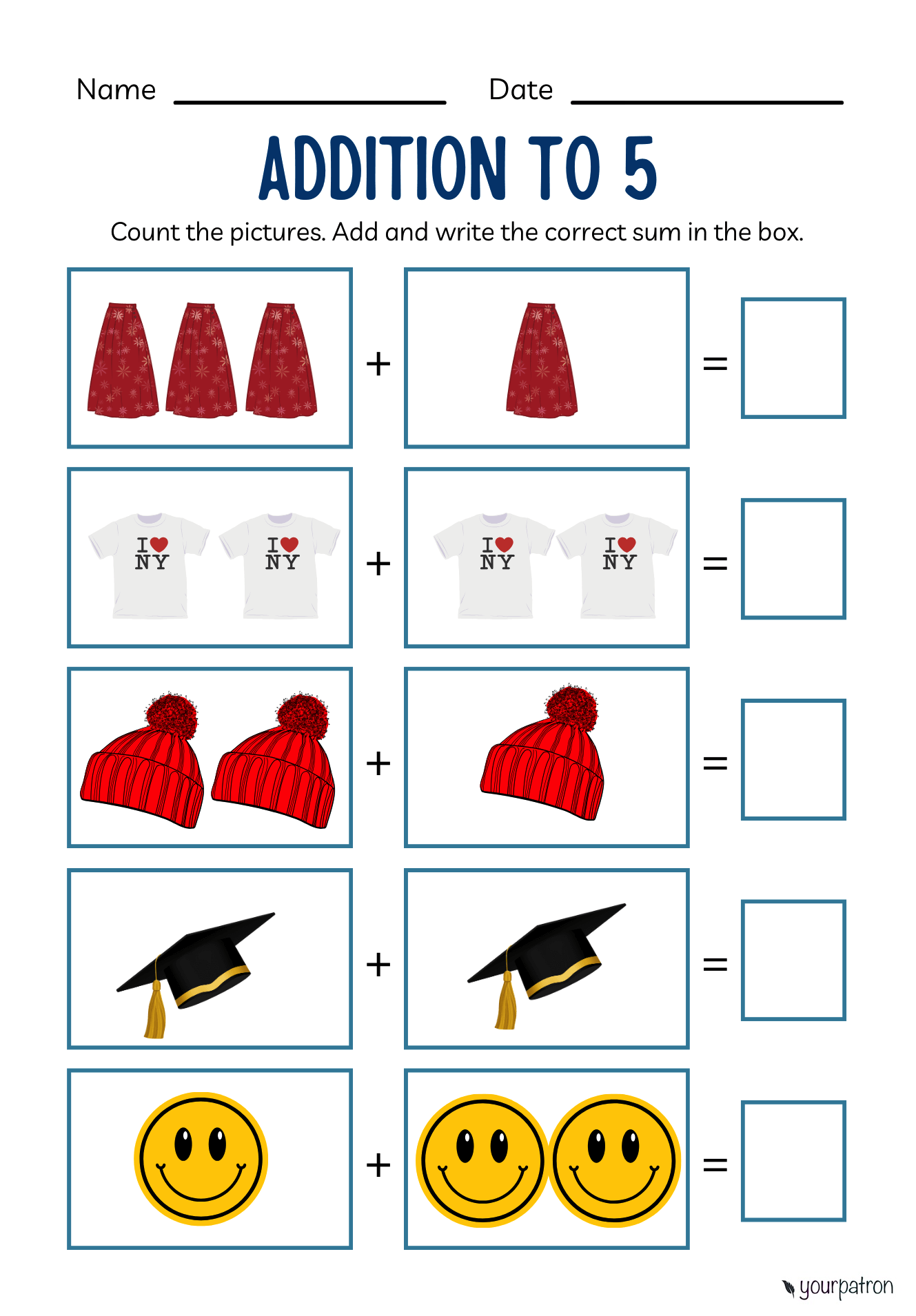 Grade 1 Addition Worksheets -YourPatron