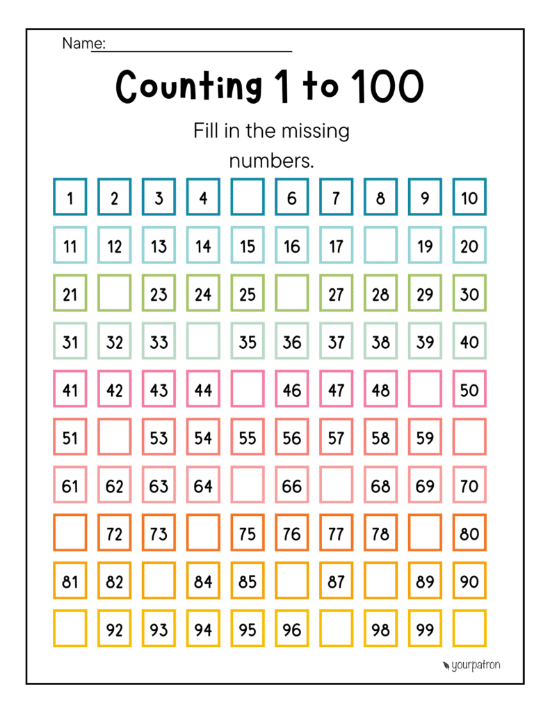 Free Missing Numbers Worksheets For Kindergarten - YourPatron