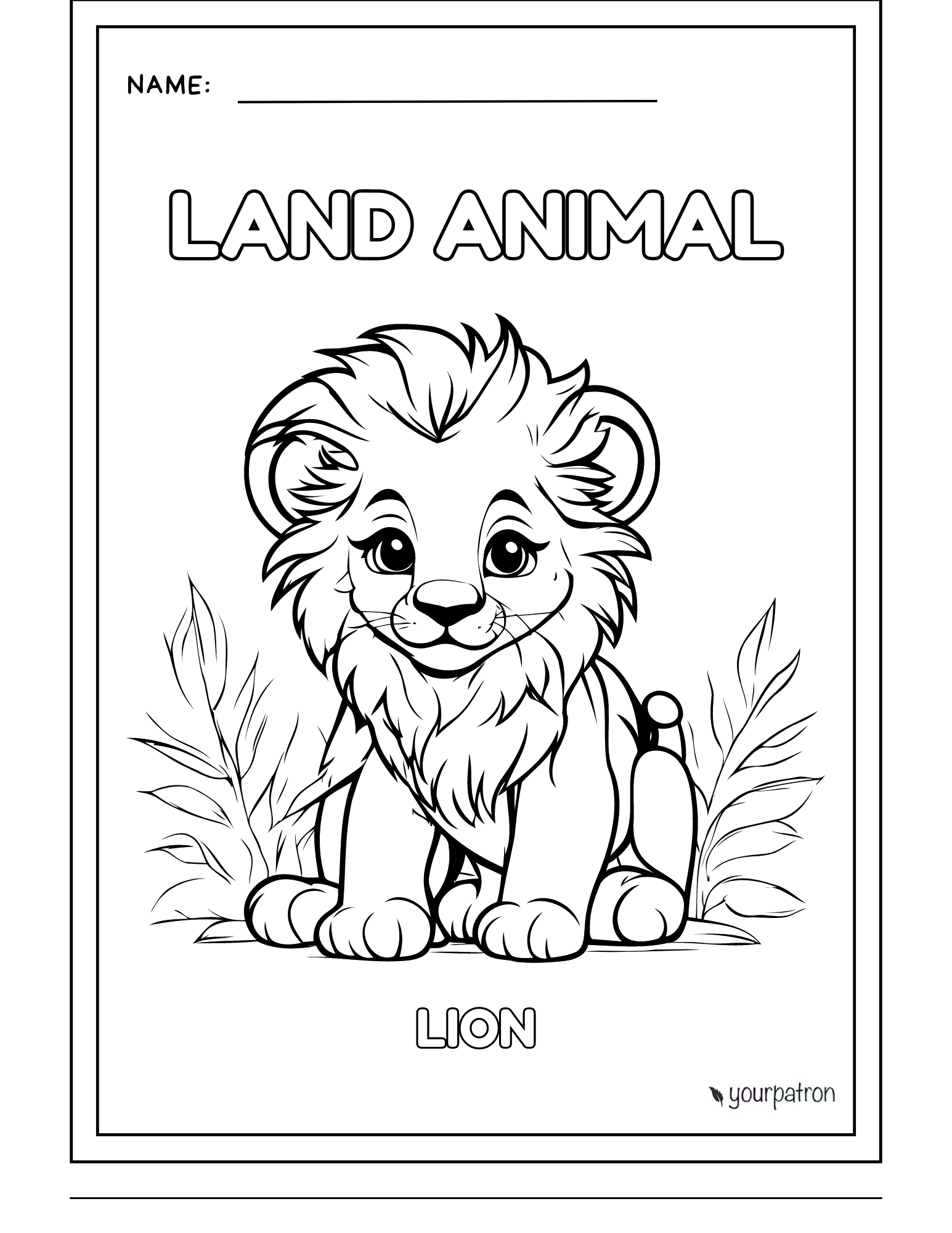 7 Cute And Free Land Animals Coloring Pages For Kids - YourPatron