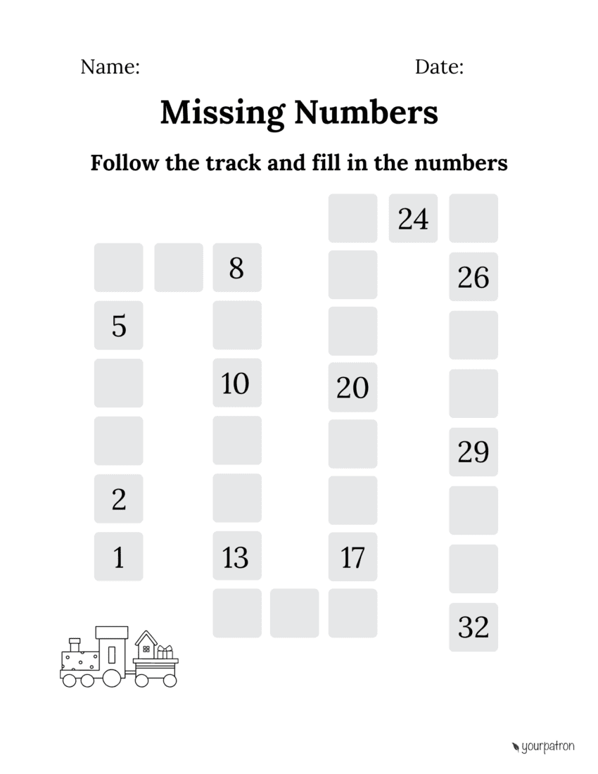 Free Missing Numbers Worksheets For Kindergarten - YourPatron