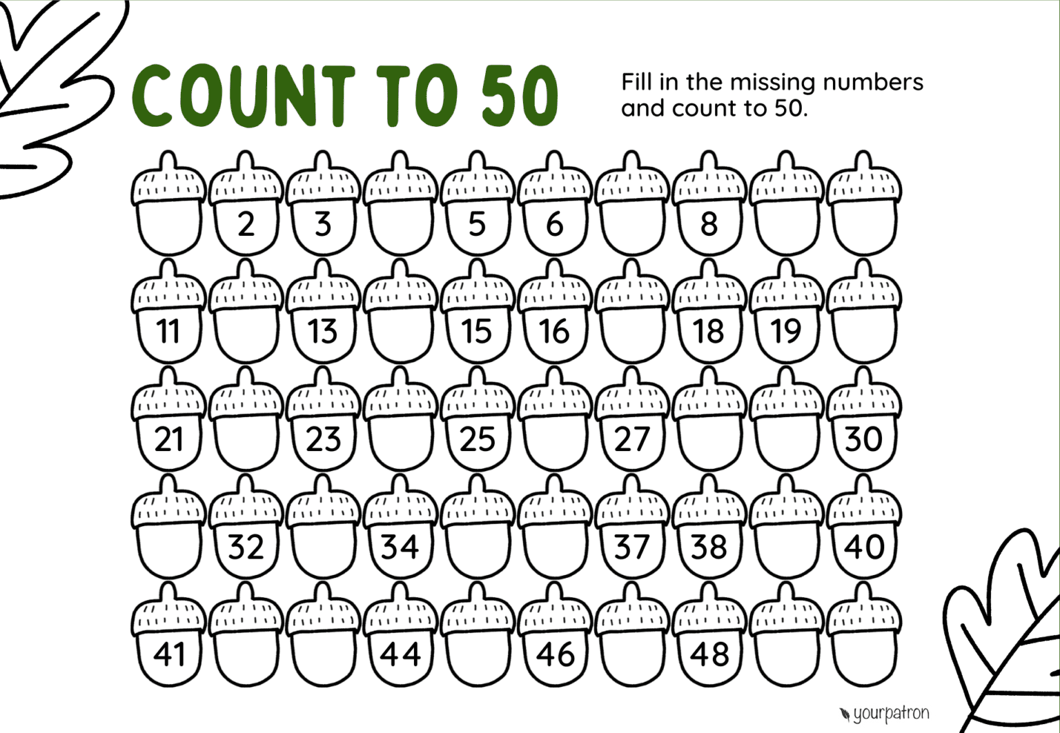 Free Missing Numbers Worksheets For Kindergarten - YourPatron