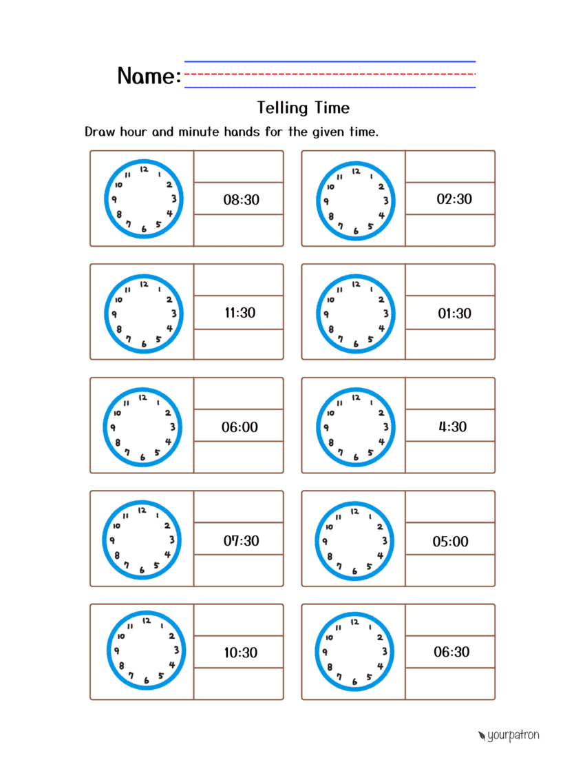 Free Clock Time Worksheets Grade 1 - YourPatron