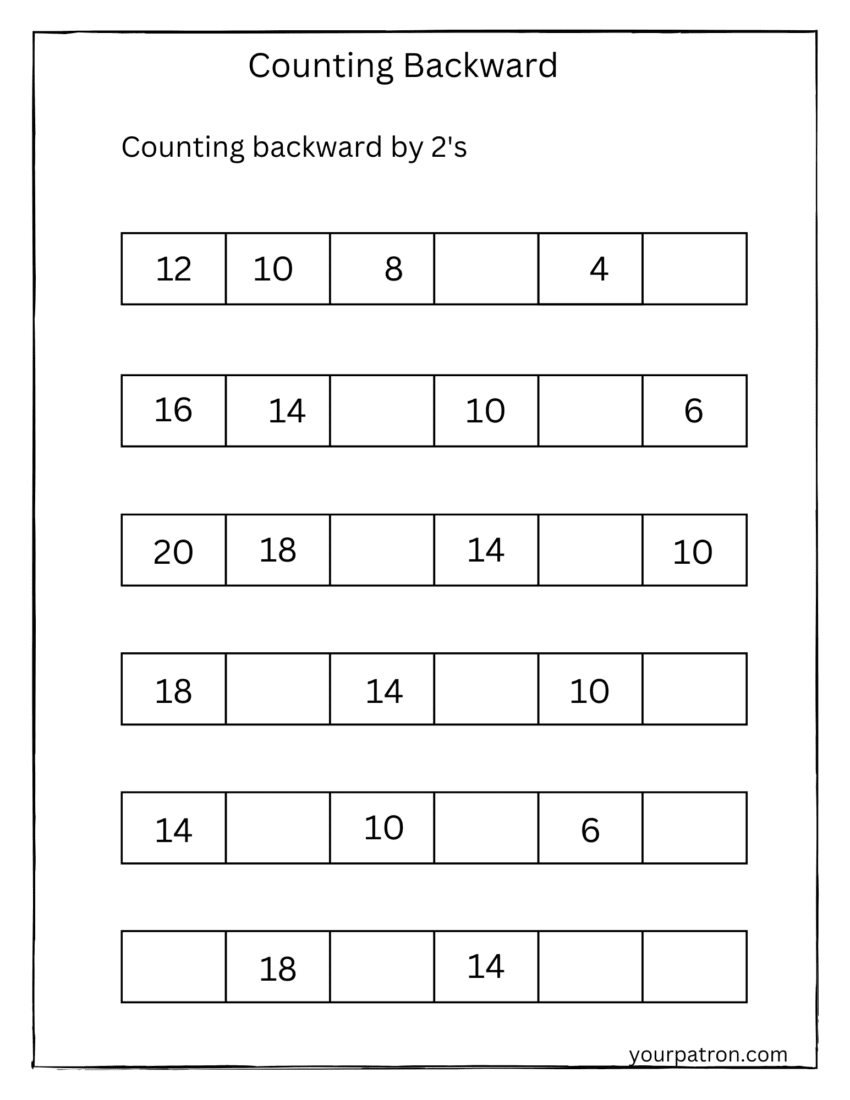 Free Counting Backward Worksheets For Grade 1 - YourPatron