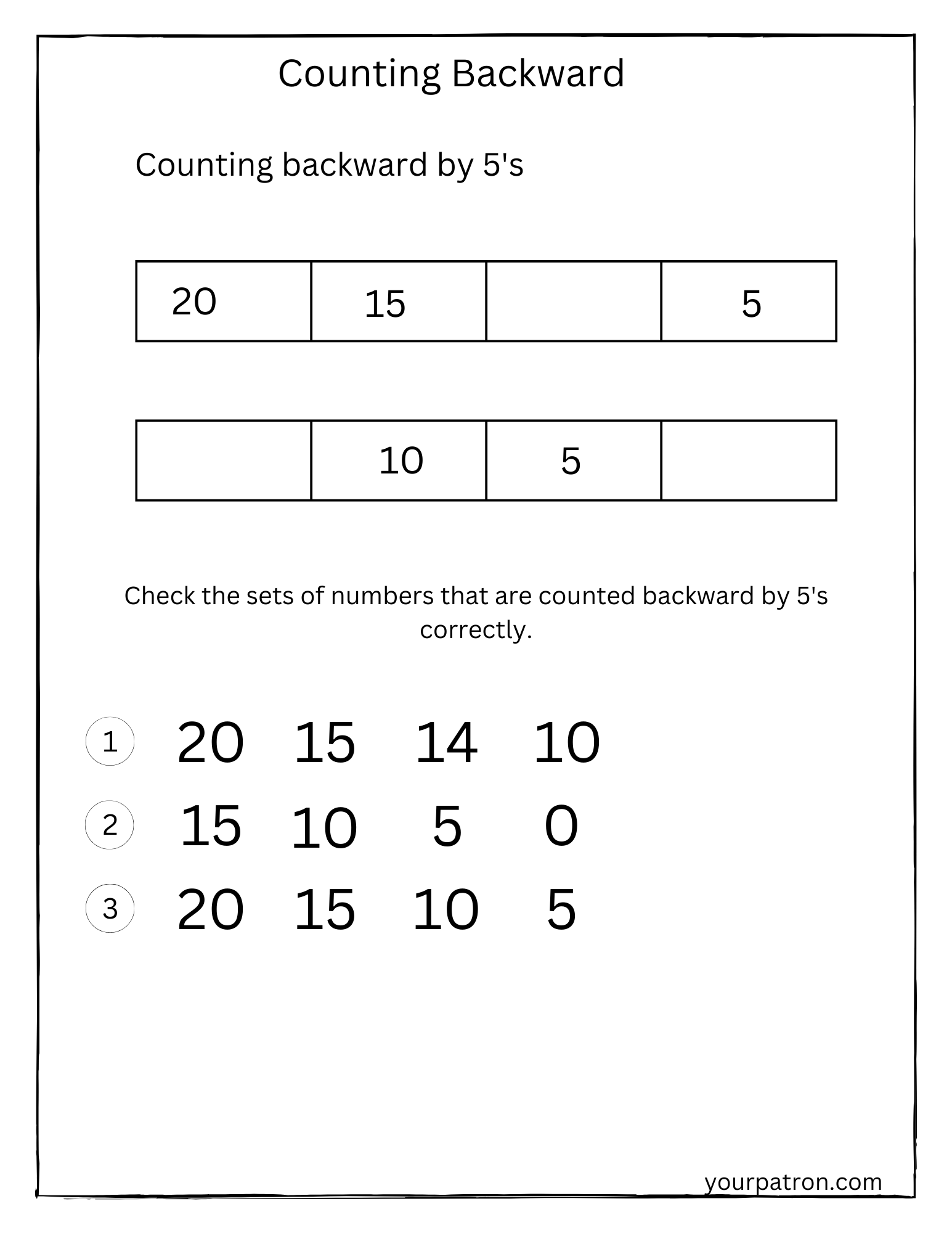 Free Counting Backward Worksheets For Grade 1 - YourPatron
