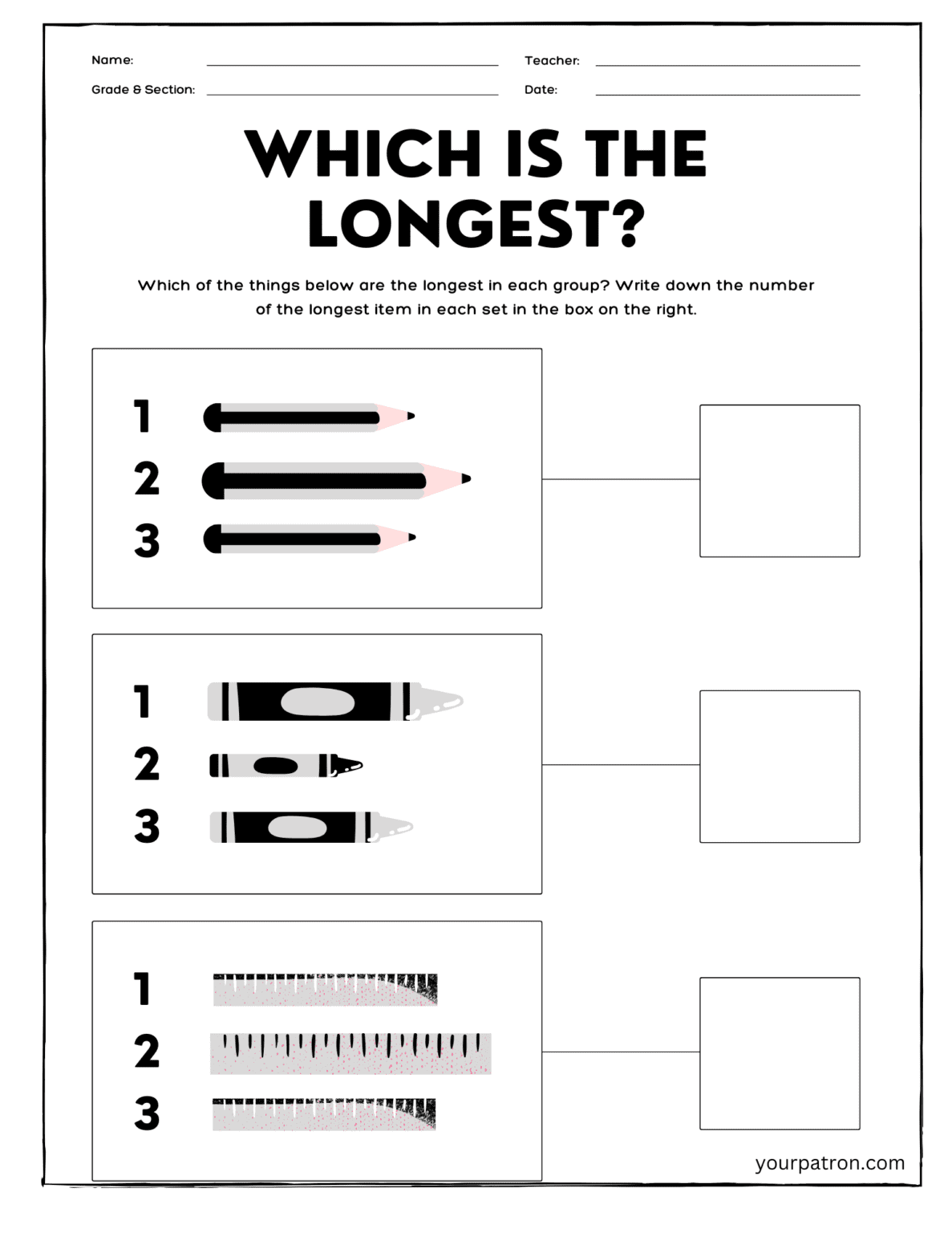 Free Length Practice Worksheets For Grade 1 - YourPatron