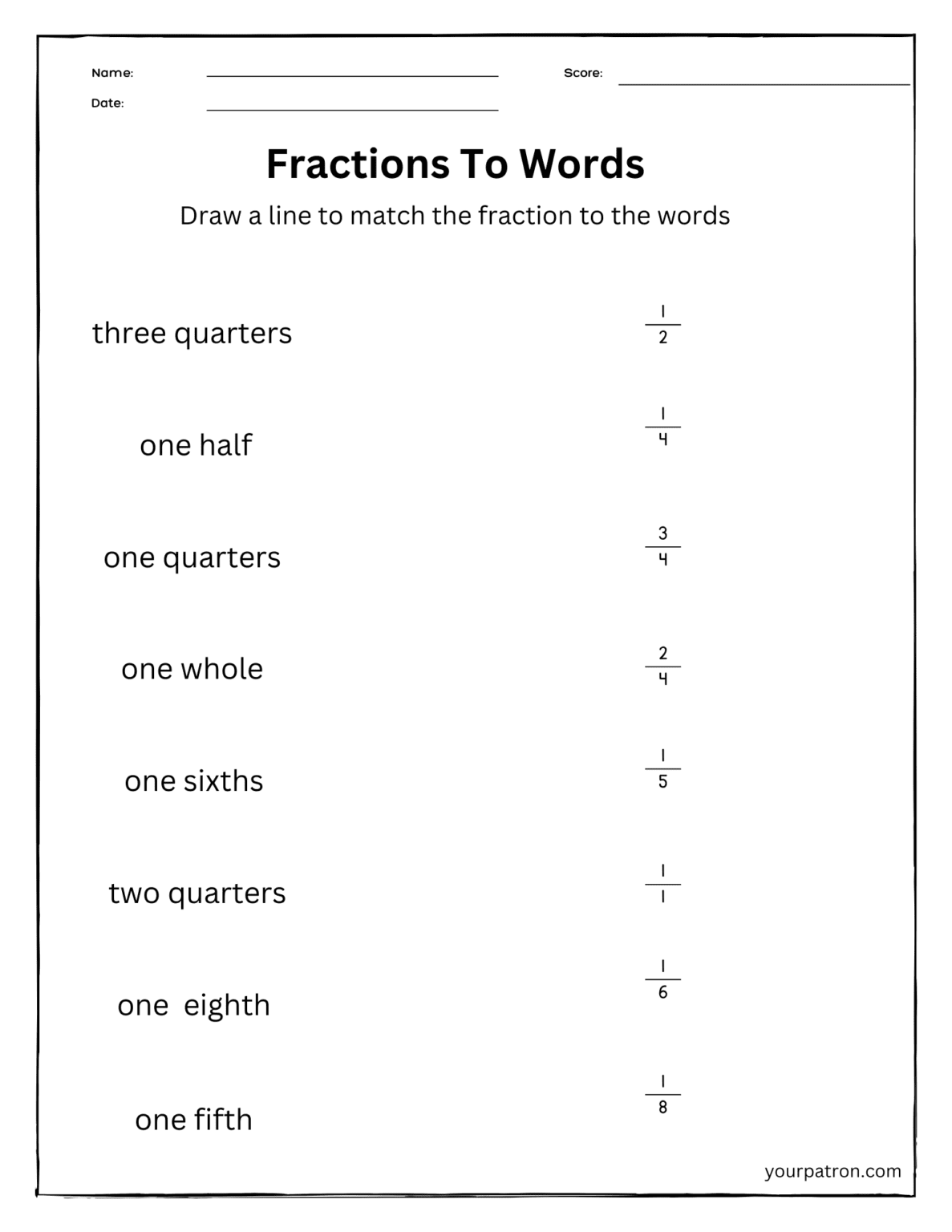 Free Worksheets Fraction For Grade 1 - YourPatron