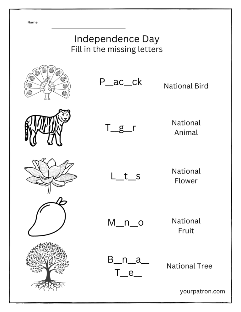 Download Free - 6 Indian Independence Day Worksheets - YourPatron