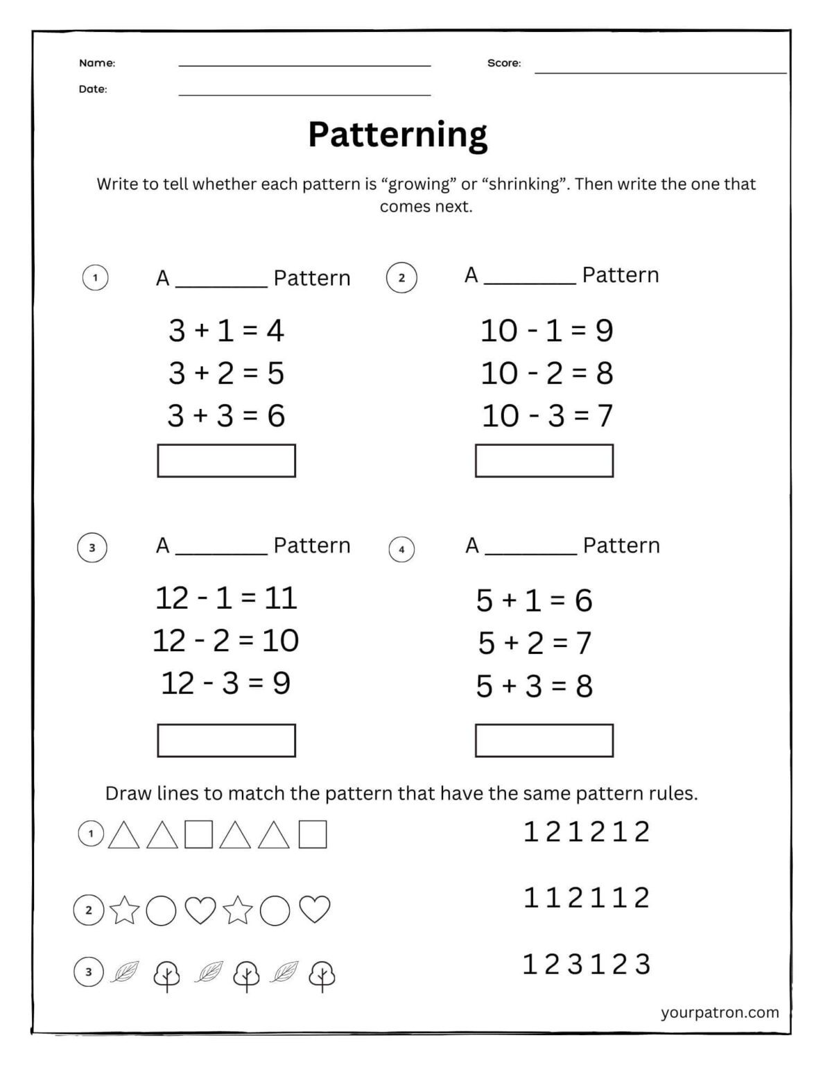 Free Grade 2 Pattern Worksheets PDF With Answers - YourPatron