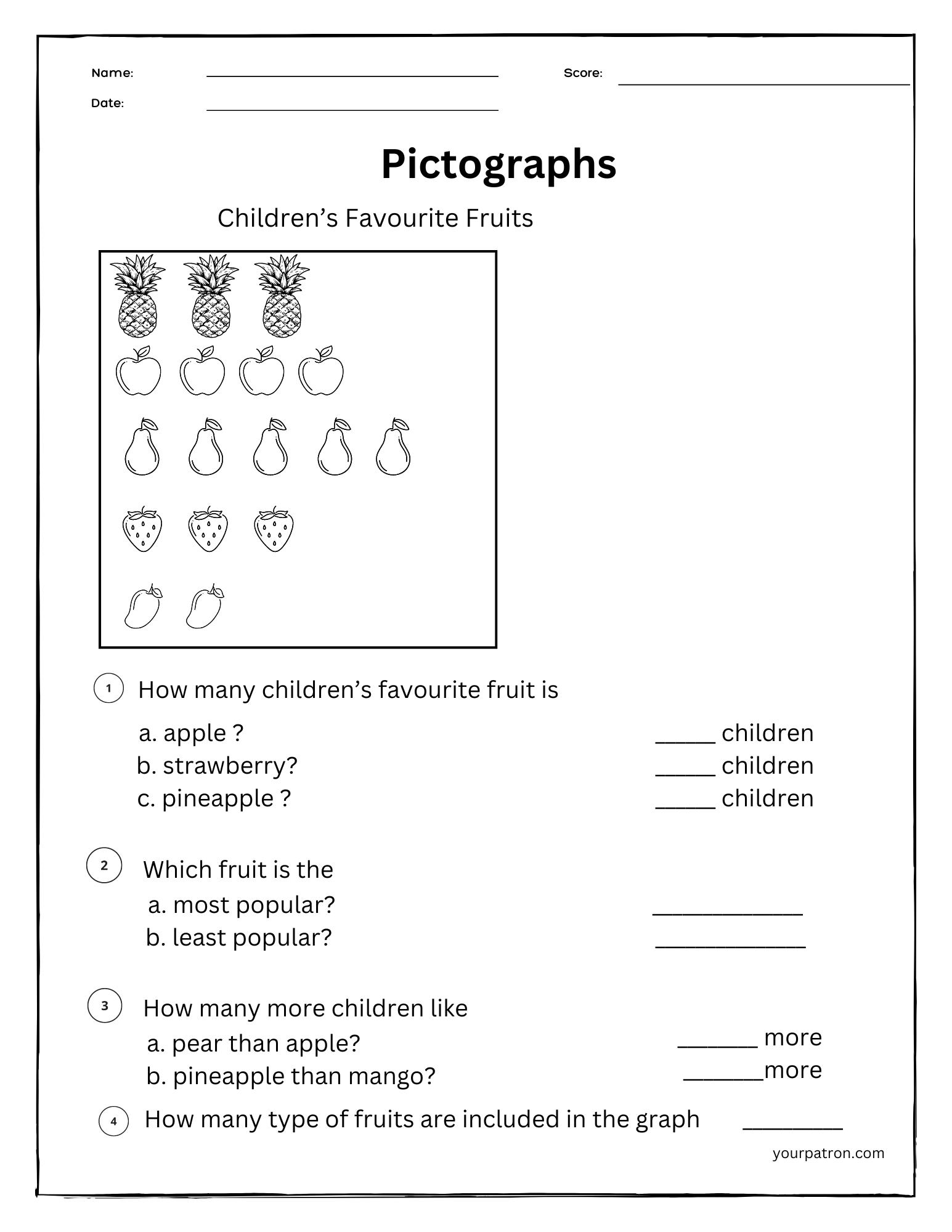 Free Pictograph Worksheets For Grade 2 - YourPatron