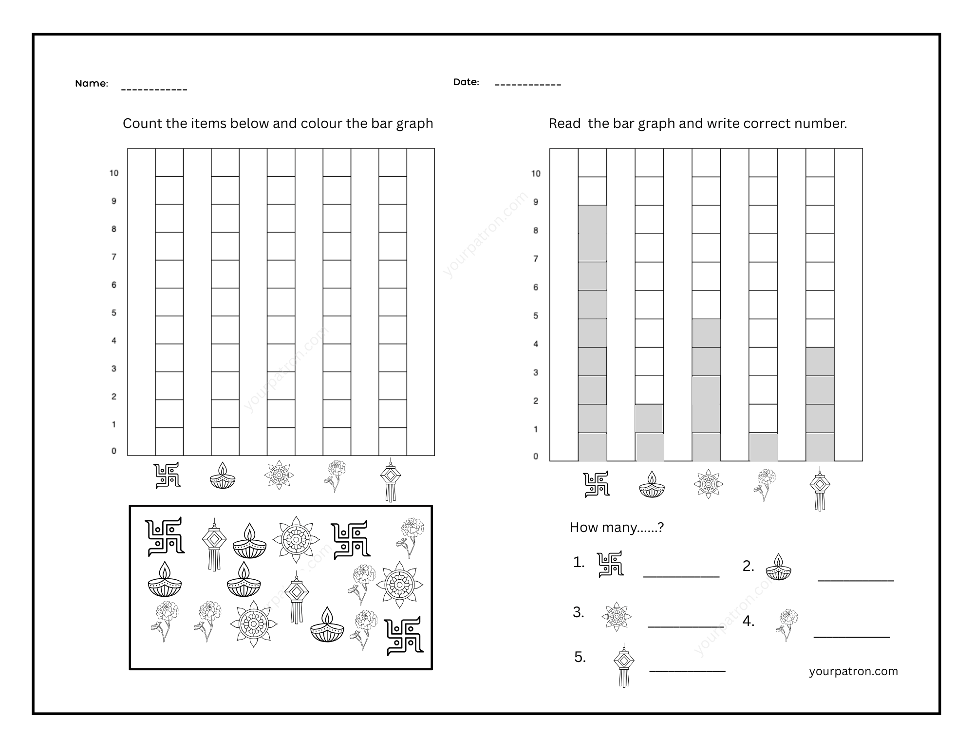 Free Diwali Graph Worksheets For Kindergarten – Count, Sort & Bar Graph ...