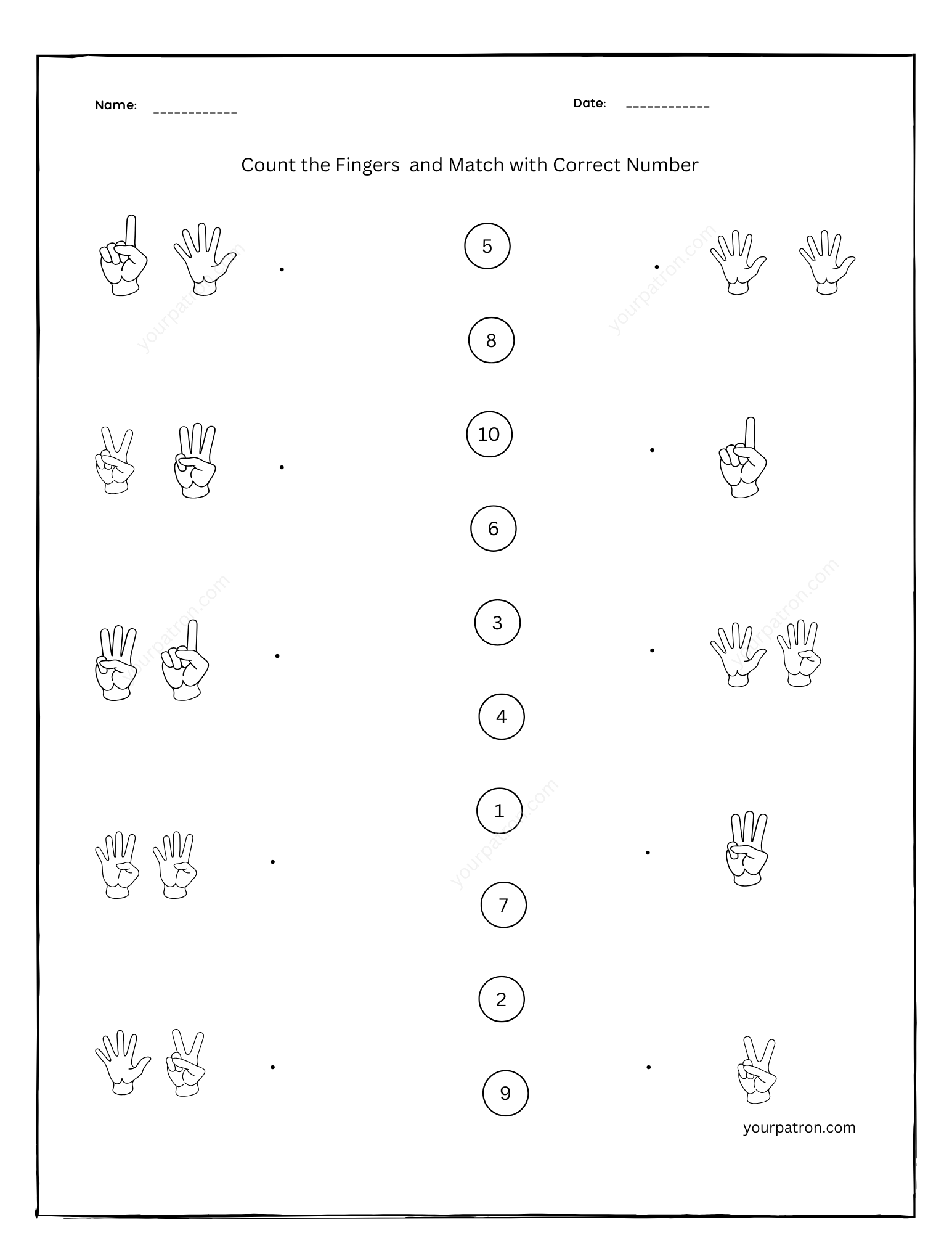 Free Matching Numbers Worksheets For Preschool - YourPatron