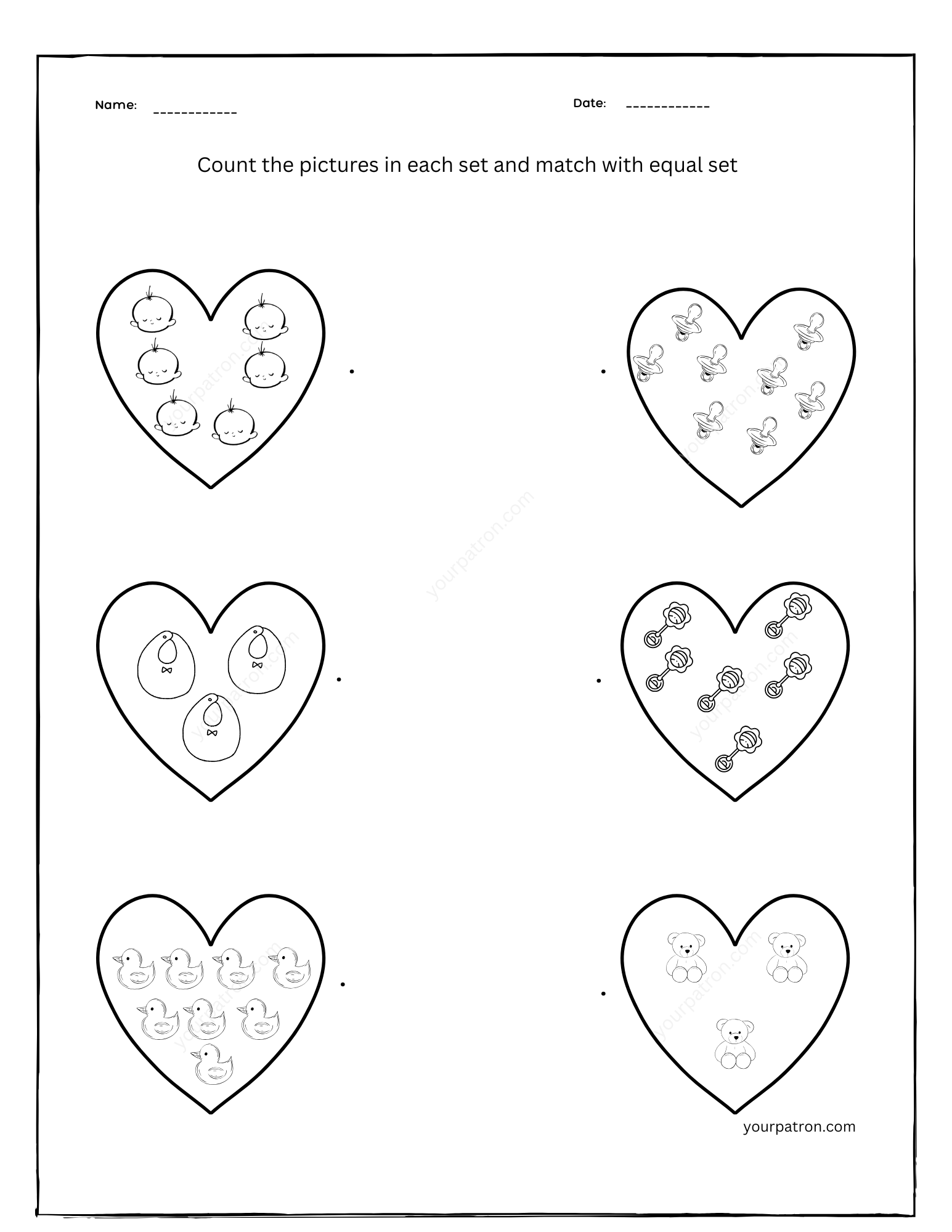 Free Matching Numbers Worksheets For Preschool - YourPatron