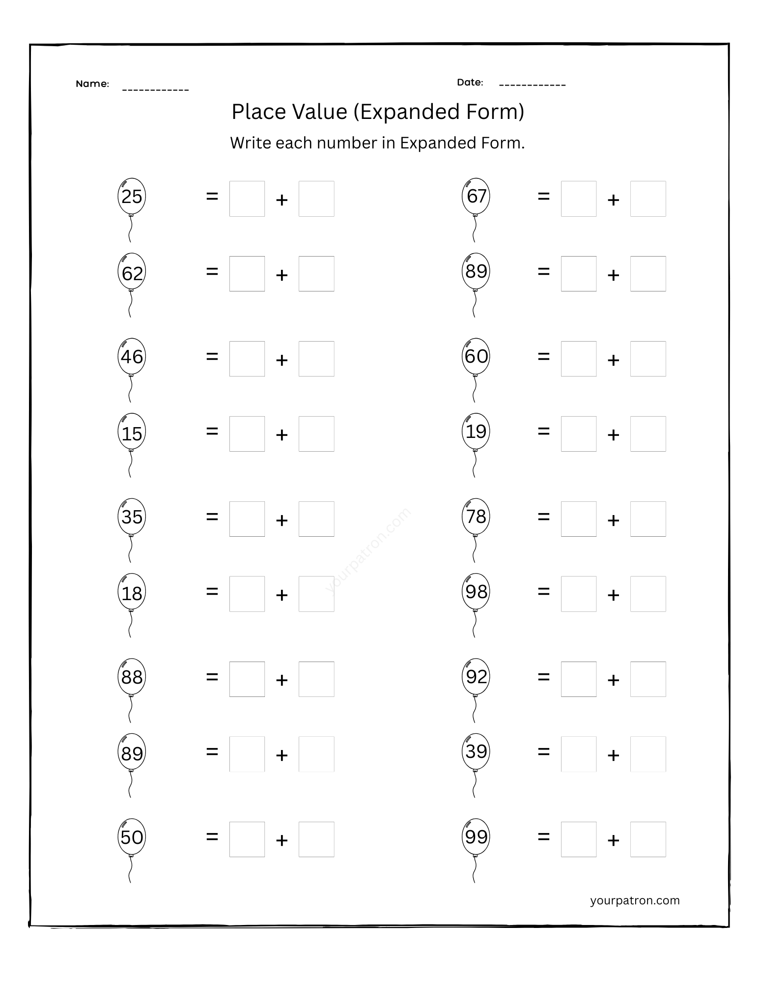 Place Value Worksheets Grade 1 (Free Printable PDF) - YourPatron