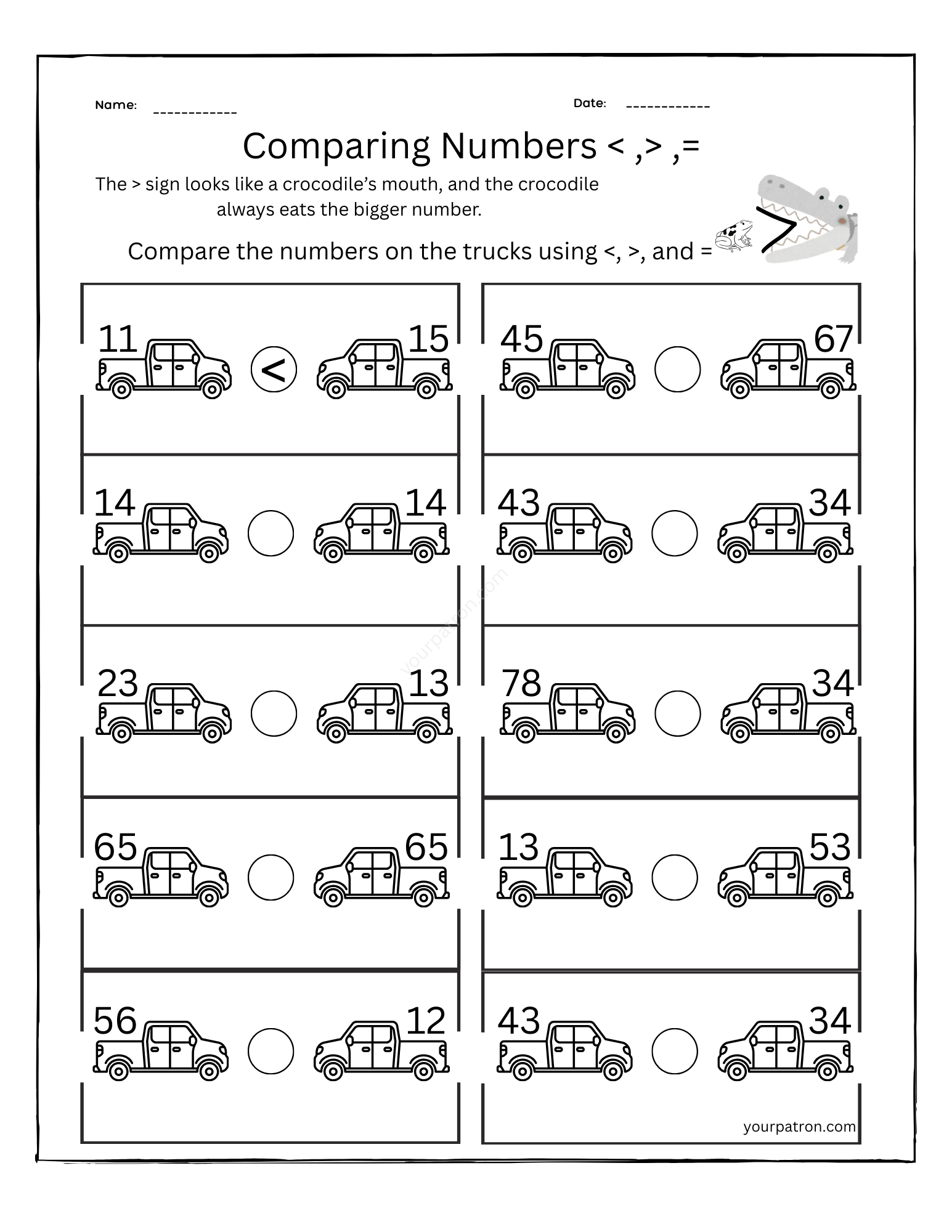 Free Comparing Numbers Worksheets Grade 1 (Free Printable PDF) - YourPatron