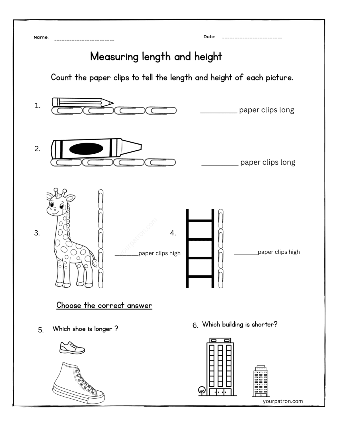 Free Length Practice Worksheets For Grade 1: Building Measurement ...