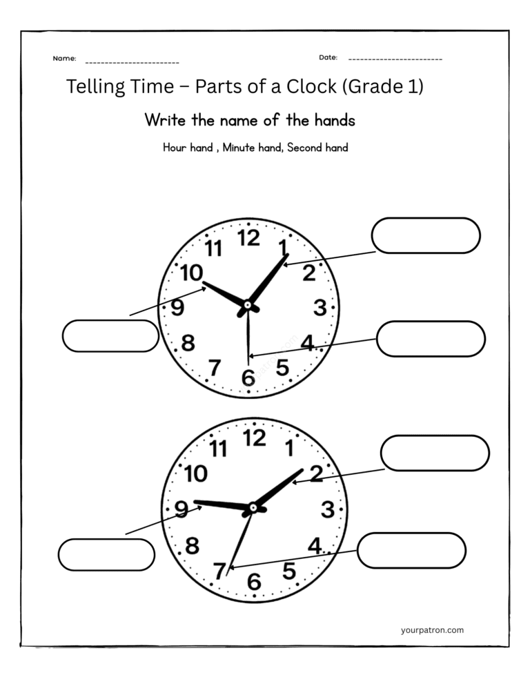 Free Clock Time Worksheets Grade 1 - YourPatron