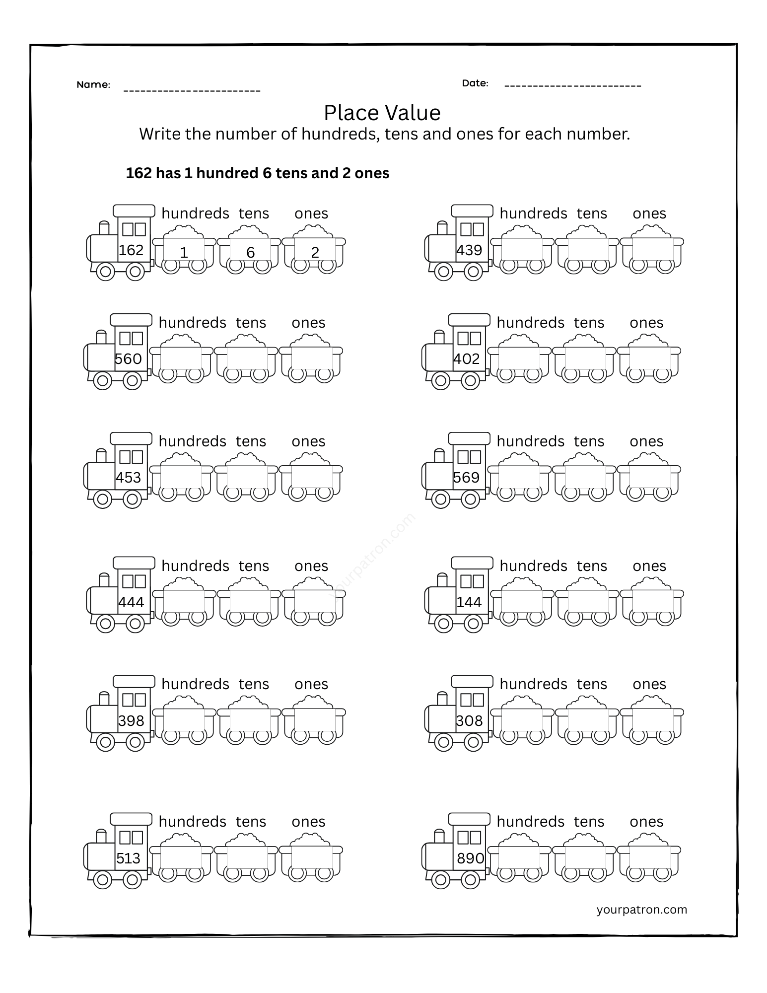 Free Place Value Worksheets For Grade 2 - YourPatron